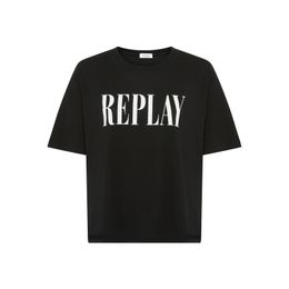 T-Shirt Replay, Damen, Gr. L, schwarz, Single Jersey, Obermaterial: 100% Baumwolle, bedruckt, unifarben, regular fit normal, Rundhals, abgesteppte Kante, Shirts T-Shirt, aus Baumwolle, Rundhals