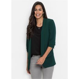 Longblazer bonprix, Damen, Gr. 48, gr&uuml;n (tiefgr&uuml;n), Obermaterial: 96% Polyester, 4% Elasthan. Futter: 100% Polyester, festlich, tailliert Po-bedeckend, Blazer Longblazer, 3/4-&Auml;rmel, figurumspielend, leicht tailliert