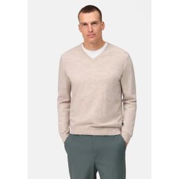 Strickpullover OLYMP "OLYMP Casual Strick", Herren, Gr. M, hellbeige, 100% Schurwolle, Pullover Strickpullover