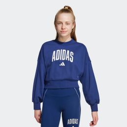 Sweatshirt adidas Sportswear "JG CLGT FT SWT", M&auml;dchen, Gr. 128, blau (dunkelblau, wei&szlig;), Obermaterial: 70% Baumwolle, 30% Polyester, Rundhals, angesetztes B&uuml;ndchen, Sweatshirts Sweatshirt, sportlicher Stil, ohne Verschluss, mit Rundhalsausschnitt