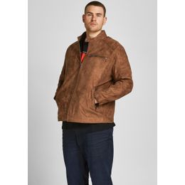 Jack & Jones PlusSize Bikerjacke "ROCKY JACKET", Herren, Gr. 3XL, braun (cognac), Web, Obermaterial: 88% Polyester, 12% Viskose, JACK & JONES PLUSSIZE, unifarben, normal normal, Jacken, bis Gr&ouml;&szlig;e 6XL