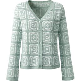 CR&Eacute;ATION L Damen Strickjacke in H&auml;kel-Optik kalkmint-wei&szlig; Gr&ouml;&szlig;e 38