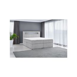 M-Punkt Boxspringbett KUBA mit Bettkasten Visco Topper LED 200 x 200 cm Webstoff Grau Bett Bettkasten Topper