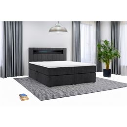 M-Punkt Boxspringbett KUBA mit Bettkasten Visco Topper LED 180 x 200 cm Webstoff SCHWARZ Bett Bettkasten Topper