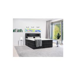 M-Punkt Boxspringbett KUBA KING mit Bettkasten 180 x 200 cm Webstoff Schwarz mit Visco Topper Bett Bettkasten Taschenfederkern
