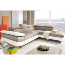 Ecksofa COTTA "Solution L-Form", wei&szlig; (altwei&szlig;, sand), B:279cm H:73cm T:228cm, Sofas, Ecksofa, mit Arm- & Kopfteilverstellung, wahlweise mit Bettfunktion