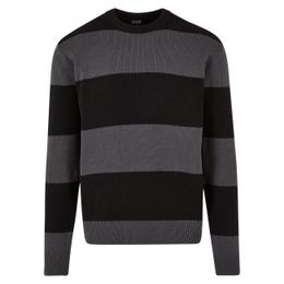 Rundhalspullover Urban Classics "Urban Classics Herren Heavy Oversized Striped Sweatshirt", Damen, Gr. L, schwarz, schwarzshadow, 100% Baumwolle, gestreift, oversize, Rundhals, Pullover Rundhalspullover