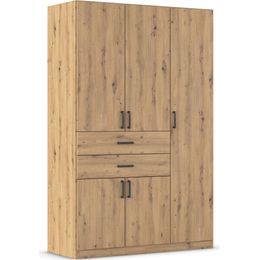 Dreht&uuml;renschrank Rauch "Kleiderschrank Schrank Garderobe MAIKA mit Dekor-Front", braun (eiche artisan), B:136cm H:210cm T:54cm, Holzwerkstoff, Schr&auml;nke, Dreht&uuml;renschrank, 2 Schubladen, in verschiedenen Breiten, H&ouml;hen, Farben, MADE IN GERMANY
