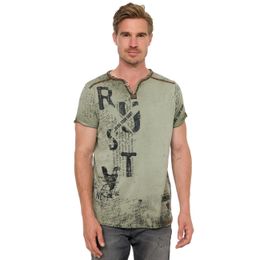 T-Shirt Rusty Neal, Damen, Gr. L, gr&uuml;n (khaki), 100% Baumwolle, bedruckt, normal, Rundhals, Shirts T-Shirt, im Used-Look
