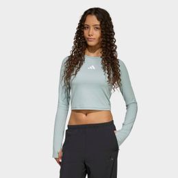 Funktionsshirt adidas Sportswear "JG TF CROP LS", M&auml;dchen, Gr. 116, wonder sage, wei&szlig;, Obermaterial: 83% Polyester, 17% Elasthan, Rundhals, Shirts Funktionsshirt