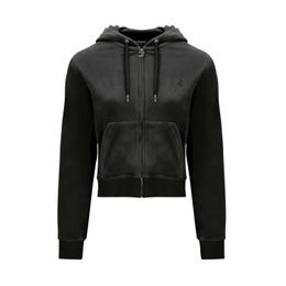 Kapuzennickijacke Juicy Couture "ROBERTSON CLASS Damen", Damen, Gr. XS, schwarz, 95% Polyester, 5% Elasthan, normal, Jacken, Trainingsjacke Damen, Sweatjacke mit Kapuze, Velour, mit Glitzer, Sale