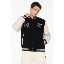 Collegejacke Harlem Soul, Herren, Gr. L, schwarz, Web, Material Oberstoff: 90% Polyester, 10% Viskose, Material &Auml;rmel: 100% Polyurethan, Futter Rumpf: 100% Polyamid, Futter &Auml;rmel: 100% Polyester, Wattierung: 100% Polyester, bestickt, l&auml;ssig geschnitten normal, eingesetzt Rippb&uuml;ndchen, Jacken Collegejacke, mit Stickerei