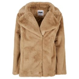 Winterjacke Urban Classics "Urban Classics Damen Ladies Lapel Teddy Jacket", Damen, Gr. S, unionbeige, 100% Polyester, unifarben, oversize, amerikanischer Ausschnitt, Jacken Winterjacke