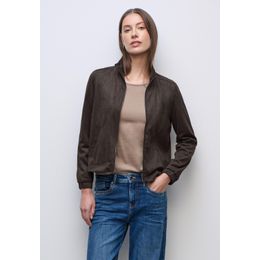 Kurzjacke Street One, Damen, Gr. 42, deep roast braun, Stoff, 88% Polyester, 12% Elasthan, unifarben, normal normal, hoch geschlossener Ausschnitt, elastischer Bund, Jacken Kurzjacke, mit Stehkragen