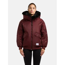 Bomberjacke Khujo "Cela", Damen, Gr. S (36), burgund, Obermaterial: 100% Nylon; Innenfutter: 100% Polyester; Kunstfell: 100% Polyester; Wattierung: 100% Polyester, oversize h&uuml;ftbedeckend, hoch geschlossener Ausschnitt, Rippstrickb&uuml;ndchen, Jacken Bomberjacke, Oversize Winterjacke mit abnehmbarem Kunstpelz-Besatz