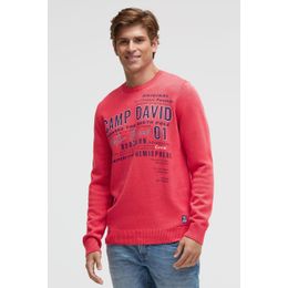 Rundhalspullover CAMP DAVID, Herren, Gr. 4XL, rot, Strick, Material: 100% Baumwolle, bedruckt, regular fit normal, Rundhals, eingesetzt Rippb&uuml;ndchen, Pullover Rundhalspullover, aus Baumwolle