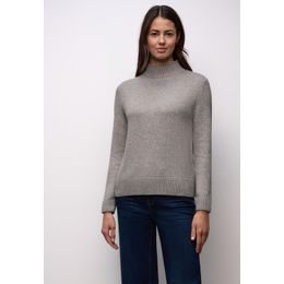 Strickpullover Street One, Damen, Gr. 40, muted mocha meliert, Stoff, 41% Polyacryl, 31% Polyester, 28% Baumwolle, unifarben, comfort fit normal, hoch geschlossener Ausschnitt, Rippb&uuml;ndchen, Pullover Strickpullover, mit Rippstrick