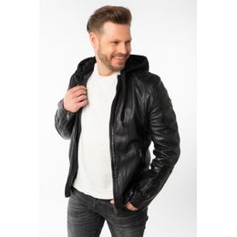 Lederjacke Mauritius "MMUbaldo SF", Herren, Gr. L, schwarz anthrazit, Obermaterial: 100% Schafsleder. Besatz: 55% Baumwolle, 45% Polyester. Futter: 100% Baumwolle. &Auml;rmelfutter: 100% Polyester, unifarben, regular fit normal, mit Rei&szlig;verschluss, Jacken, mit abnehmbarer Jerseykapuze
