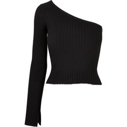 Rundhalspullover Urban Classics "Urban Classics Damen Ladies Short Rib Knit One Sleeve Sweater", Damen, Gr. S, schwarz, 35% Polyacryl, 35% Viskose, 30% Polyamid, unifarben, slim fit, Pullover Rundhalspullover