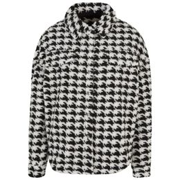 Allwetterjacke Urban Classics "Urban Classics Damen Ladies AOP Sherpa Overshirt", Damen, Gr. S, schwarzhoundstooth, 100% Polyester, mehrfarbig, oversize, amerikanischer Ausschnitt, Jacken