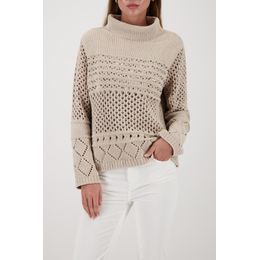 Strickpullover monari "Pullover Chenille Ajour", Damen, Gr. 42, beige, Strick, Obermaterial: 100% Polyester, unifarben, regular fit taillenbedeckt, Rundhals, eingesetzt Rippstrickb&uuml;ndchen, Pullover Strickpullover, Regular fit mit Stehkragen