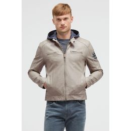Lederimitatjacke CAMP DAVID, Herren, Gr. 4XL, schwarz ash, Web, Material Oberstoff: 100% Viskose, Material Kapuze: 100% Baumwolle, Beschichtung: 100% Polyurethan, Futter Rumpf: 100% Baumwolle, Futter &Auml;rmel: 100% Polyester, unifarben, regular fit normal, eingesetzt 1-Knopf-Manschette, Jacken, mit abtrennbarer Kapuze