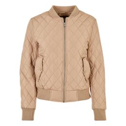 Allwetterjacke Urban Classics "Urban Classics Damen Ladies Diamond Quilt Nylon Jacket", Damen, Gr. XS, unionbeige, 100% Polyester, unifarben, normal, amerikanischer Ausschnitt, Jacken