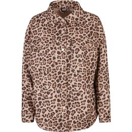 Allwetterjacke Urban Classics "Urban Classics Damen Ladies AOP Overshirt", Damen, Gr. S, leo, 100% Polyester, animal-print, oversize, amerikanischer Ausschnitt, Jacken