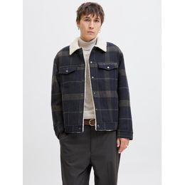Jack & Jones JACK & JONES Herren Wolljacke "JPRBLUTEXAS WOOL BLEND TRUCKER JACKET SN"schwarz navy checks:check, Gr. L, kariert, Web, Obermaterial: 65% Polyester,