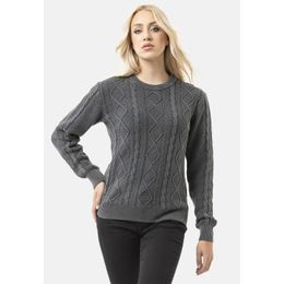 Cipo & Baxx Strickpullover CIPO & BAXX "WP267", Damen, Gr. XL, anthrazit, 100% Baumwolle, unifarben, regular fit, Rundhals, Rippstrickb&uuml;ndchen, Pullover Strickpullover, mit Zopfmuster