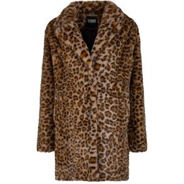 Winterjacke Urban Classics "Urban Classics Ladies Oversized Faux Fur Leo Coat", Damen, Gr. XS, leo, 100% Polyester, animal-print, oversize, amerikanischer Ausschnitt, Jacken Winterjacke