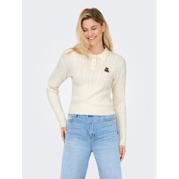 Strickpullover Only "ONLKATIA LS CABLE POLO CC KNT", Damen, Gr. L, baby's breath detail:teddy emb, dtm button, Strick, Obermaterial: 50% Viskose, 27% Nylon, 23% Polyester, gestreift, regular fit normal, Rundhals, Pullover Strickpullover