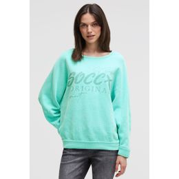 Rundhalspullover SOCCX, Damen, Gr. XS, aqua splash, Material: 80% Polyester, 20% Baumwolle, bedruckt, regular fit normal, Rundhals, Fledermaus&auml;rmel Rippb&uuml;ndchen, Pullover Rundhalspullover, mit Fledermaus-&Auml;rmeln