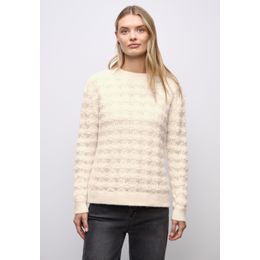 Rundhalspullover Street One, Damen, Gr. 44, soft beige, Stoff, 52% Polyester, 29% Baumwolle, 19% Polyacryl, unifarben, normal normal, Rundhals, Rippb&uuml;ndchen, Pullover Rundhalspullover, mit Federgarn