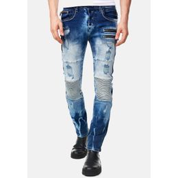 Slim-fit-Jeans Rusty Neal "MISATO", Herren, Gr. 32, L&auml;nge 32, blau, 98% Baumwolle, 2% Elasthan, unifarben, lang, Jeans Slim-fit-Jeans, im modischen Used-Look