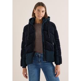 Steppjacke Cecil, Damen, Gr. XL (44), schwarz navy blau, Web, Obermaterial oben: 100% Baumwolle; Obermaterial unten: 100% Polyester; Kapuze: 100% Polyester; Futter: 100% Polyester; F&uuml;llung: 100% Polyester, unifarben, normal normal, ohne Ausschnitt, elastischer Bund, Jacken Steppjacke, mit Kapuze mit Tunnelzugband