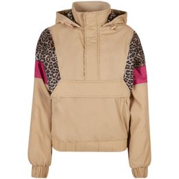 Allwetterjacke Urban Classics "Urban Classics Damen Ladies AOP Mixed Pull Over Jacket", Damen, Gr. 5XL, unionbeige, schwarzleo, 100% Polyamid, animal-print, normal, ohne Ausschnitt, Jacken