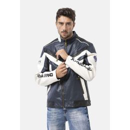 Cipo & Baxx Bikerjacke CIPO & BAXX "CM230", Herren, Gr. M, navy, wei&szlig;, 47% Polyurethan, 43% Polyester, 10% Viskose, gestreift, festlich, relaxed fit normal, Rundhals, Jacken, Motorrad-Look mit sportlichem Design