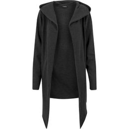 Strickfleecejacke Urban Classics "Urban Classics Herren Long Hooded Open Edge Cardigan", Damen, Gr. L, charcoal, 100% Baumwolle, unifarben, loose fit, ohne Ausschnitt, Jacken