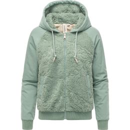 Pl&uuml;schjacke Ragwear "Talianita YOUMODO", Damen, Gr. XS (34), mint, Material: 100% Polyester, gerade h&uuml;ftlang, hoch geschlossener Ausschnitt, &Auml;rmel ohne &Auml;rmelschlitz Rippb&uuml;ndchen, Jacken, Leicht gef&uuml;tterte Teddyjacke mit Kapuze