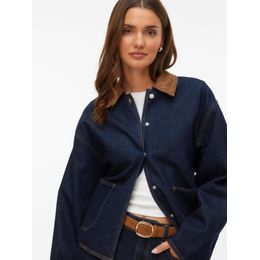V&eacute;ro Moda Jeansjacke VERO MODA "VMNOVIE LS DENIM BARN JACKET SI346", Damen, Gr. S, medium blau denim, Web, Obermaterial: 80% Baumwolle, 20% Polyester, unifarben, Rundhals, Jacken Jeansjacke
