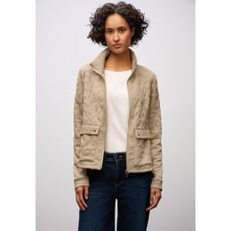 Kurzjacke Street One, Damen, Gr. 34, sanded beige meliert, Stoff, Obermaterial: 85% Polyester, 13% Viskose, 2% Elasthan; Futter: 100% Polyester, animal-print, comfort fit normal, hoch geschlossener Ausschnitt, breiter Bund, Jacken Kurzjacke, Jacquard