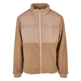 Winterjacke Urban Classics "Urban Classics Herren Patched Sherpa Jacket", Damen, Gr. L, unionbeige, 100% Polyester, unifarben, oversize, Rundhals, Jacken Winterjacke