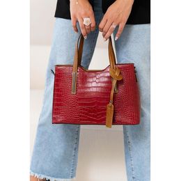 Lia Biassoni Leder-Schultertasche "Acco" in Rot/ Hellbraun - (B)32 x (H)22 x (T)12 cm - 76% | Damen-taschen