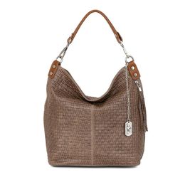 Anna Morellini Leder-Schultertasche "Adelfina" in Taupe - (B)33 x (H)31 x (T)16 cm - 78% | Damen-taschen