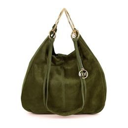 Mia Tomazzi Leder-Schultertasche ''Tarabella'' in Gr&uuml;n - (B)34 x (H)30 x (T)11 cm - 74% | Damen-taschen