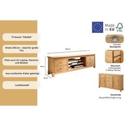 Home Affaire Lowboard &raquo;Rauna&laquo; Kommode, Breite 200 cm, FSC -zertifiziertes Massivholz beige