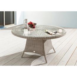 Destiny Garten-Essgruppe &raquo;PALMA LUNA&laquo; 4x Hochlehner, 1x Tisch, inkl. Auflagen, 9 Stk. tlg. Aluminium, Polyrattan wei&szlig; Aluminium, Wicker/Kunststoffgeflecht