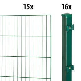 GARDEN 'N' MORE Einstabmattenzaun &raquo;Standard&laquo; 15 Elemente f&uuml;r 30 m, LxH: 200 x 125 cm, mit 16 Pfosten gr&uuml;n Kunststoff, Stahl