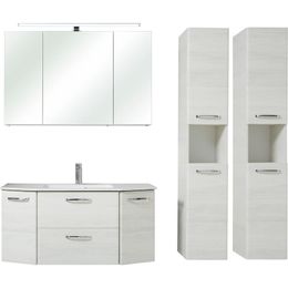 Badm&ouml;bel-Set &raquo;Quickset 936 4-teilig, Glaswaschtisch und LED-Spiegelschrank&laquo; Set, 4 Stk. tlg. wei&szlig; Keramik, MDF, Spanplatte
